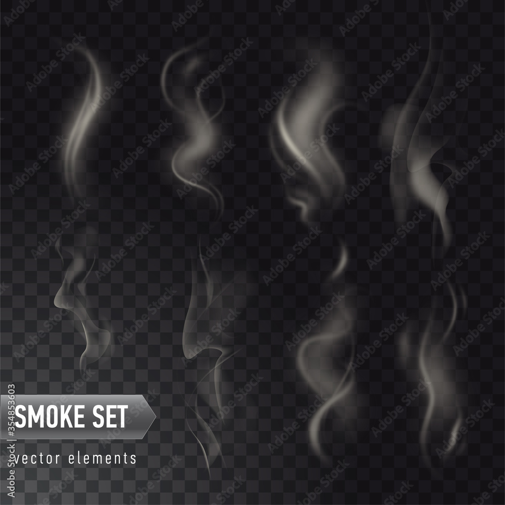 Set of high detailed smokes from hot food or drink isolated on ...