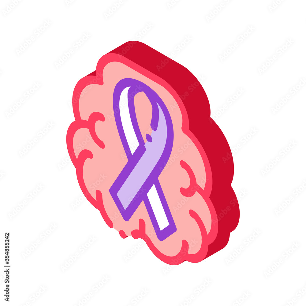 Brain And Health Ribbon Icon Vector. Isometric Brain And Health Ribbon ...