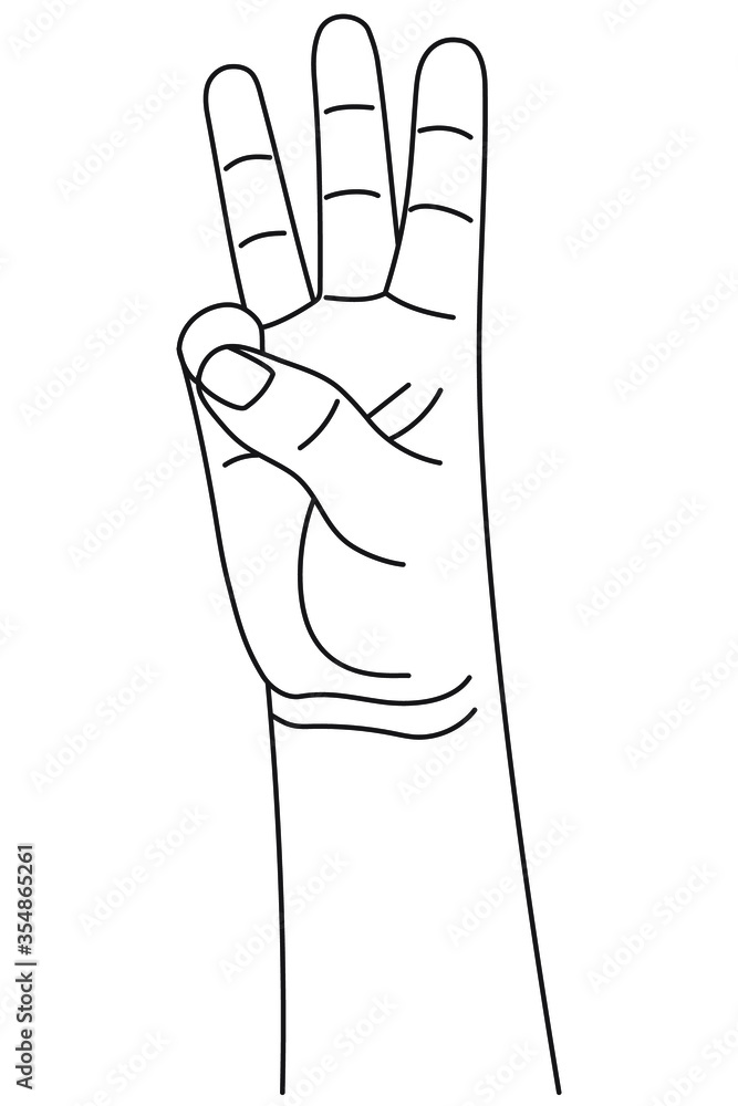 Number three, hand gesture. Concept of finger counting on sign language ...