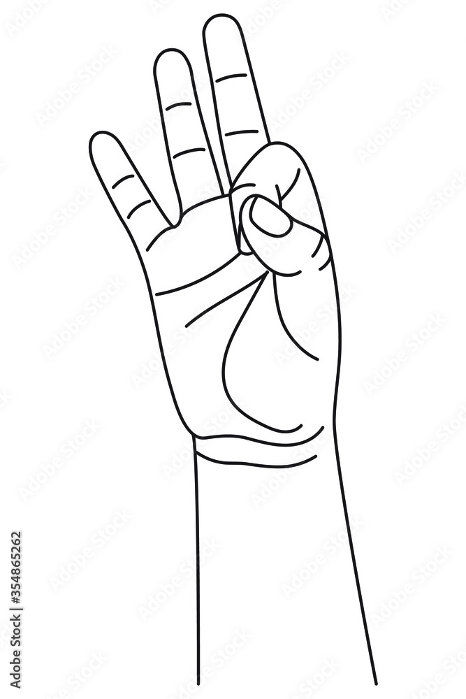 Number three, hand gesture. Concept of finger counting on sign language ...