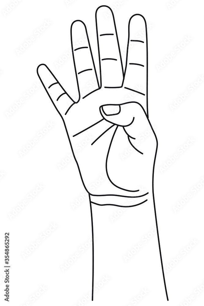 Number four, hand gesture. Concept of finger counting on sign language ...
