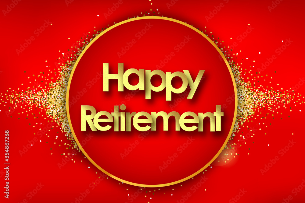 Happy Retirement in golden circle stars and yellow background Stock ...