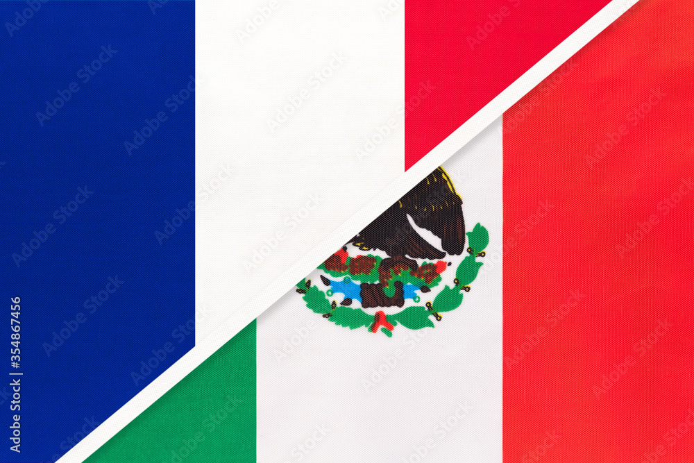 France and Mexico, symbol of national flags from textile. Championship ...