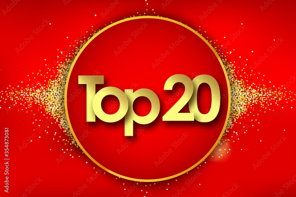 top 20 in golden circle stars and yellow background Stock Photo | Adobe ...