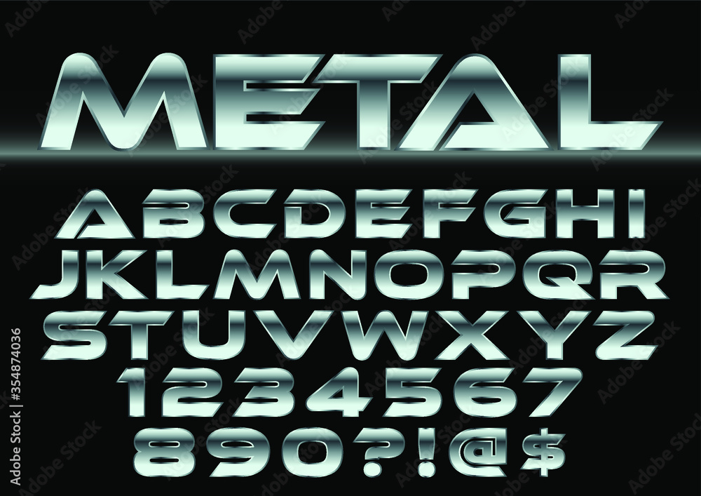 Steel letter set. Metallic style alphabet for logos, posters and ...