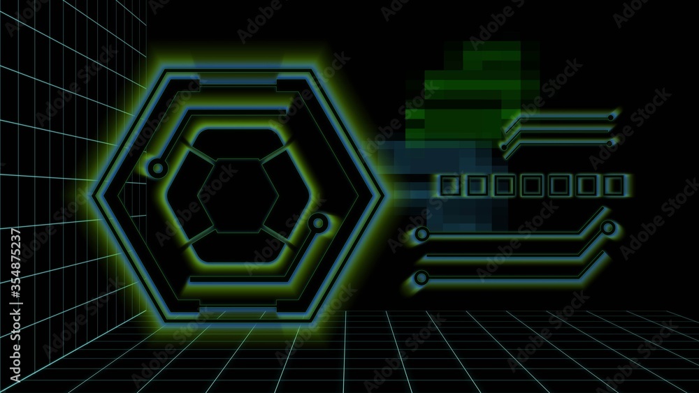 elements of electronic parts close-up with a bright violet glow. hud ...