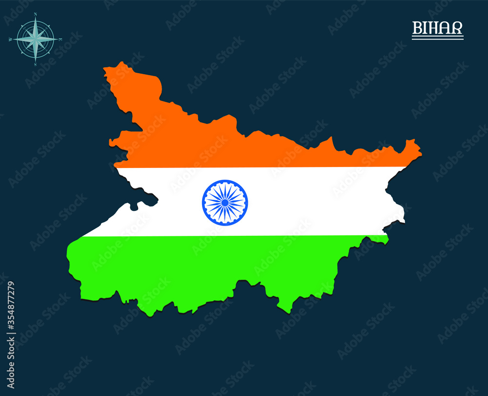 Modern map of BIHAR with india flag, india state map BIHAR, indian ...