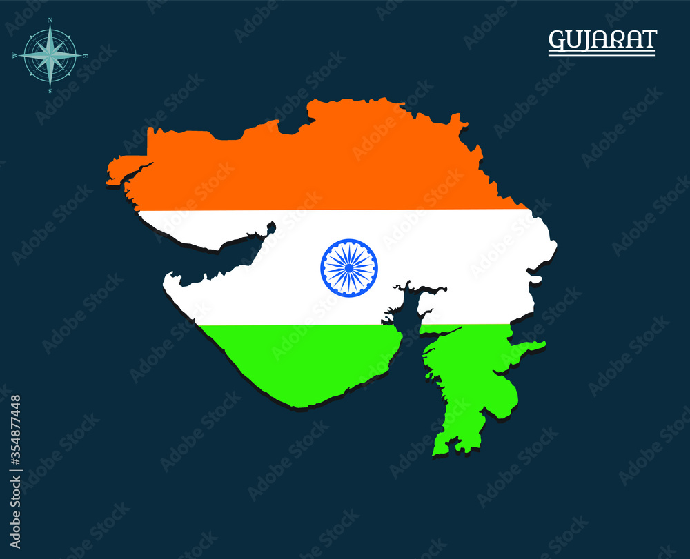 Modern map of GUJARAT with india flag, india state map GUJARAT, indian ...