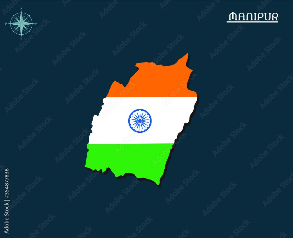 Modern Map Of MANIPUR With India Flag India State Map MANIPUR Indian Modern Map Of MANIPUR With India Flag India State Map MANIPUR Indian