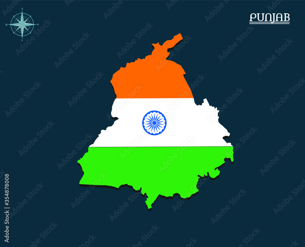 Modern map of PUNJAB with india flag, india state map PUNJAB, indian ...