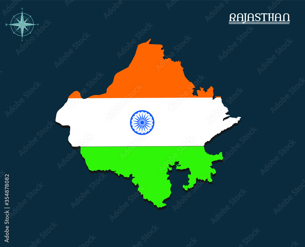Modern map of RAJASTHAN with india flag, india state map RAJASTHAN ...