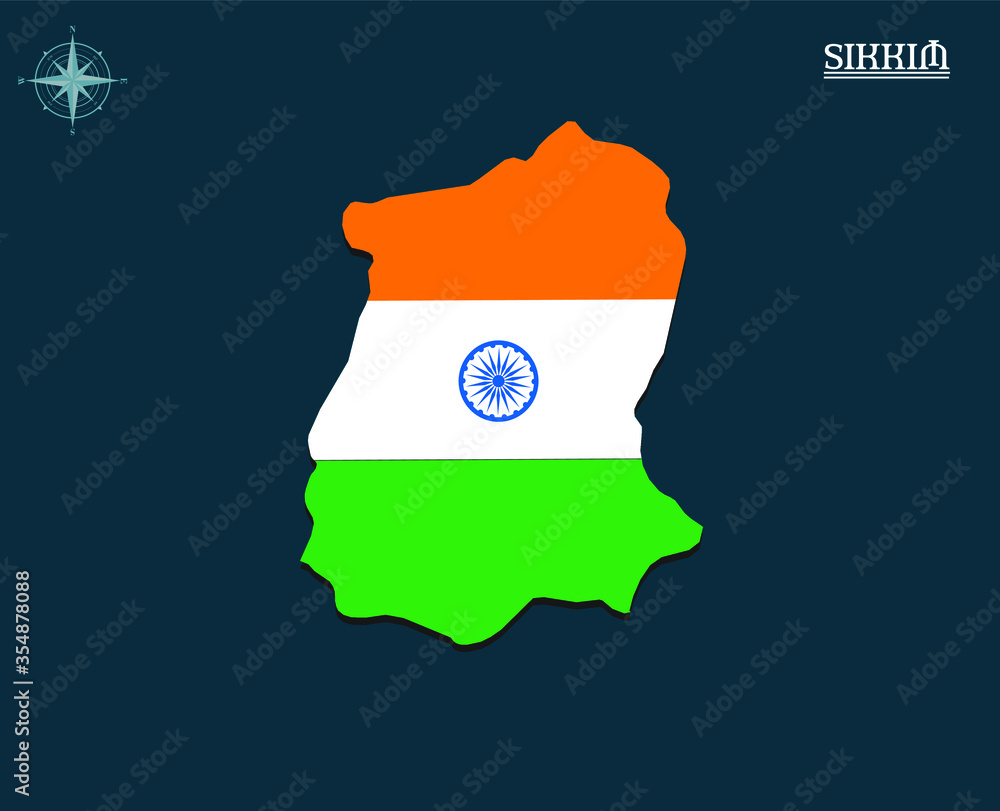 Modern map of SIKKIM with india flag, india state map SIKKIM , indian ...
