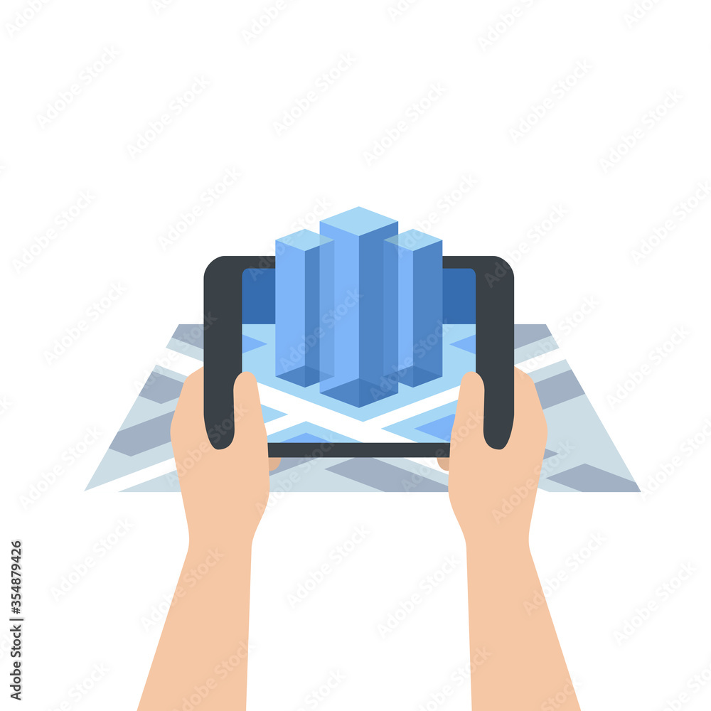 Augmented reality - vector concept with tablet screen holding in hands ...