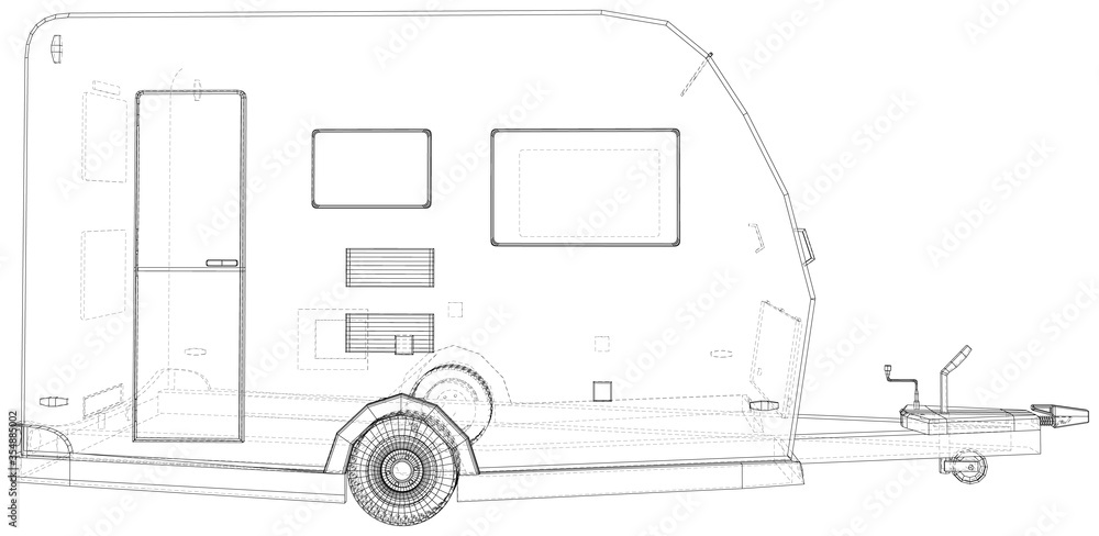 Pull behind camper. Wire-frame. Vector Illustration of Trailer. The ...