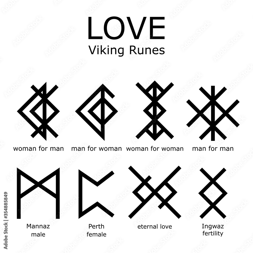 Love Viking Runes vector set, bind runes and runnic sript ...
