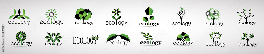 Collection Of Eco Tree And Organic Logo Set - Isolated On White ...