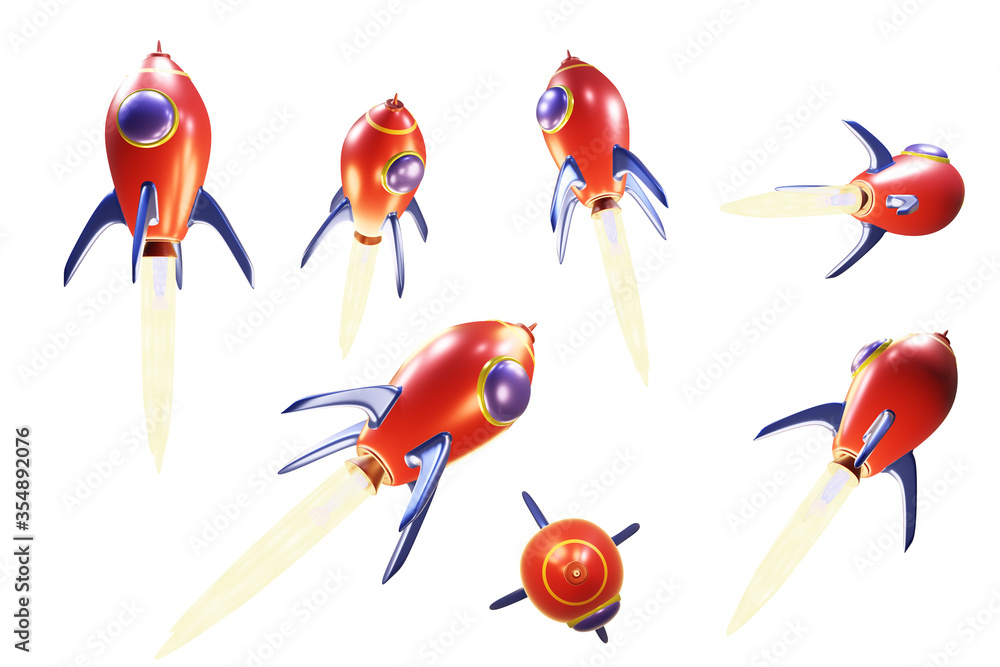 Ballistic launch red rocket on white isolated background, 3D rendering ...