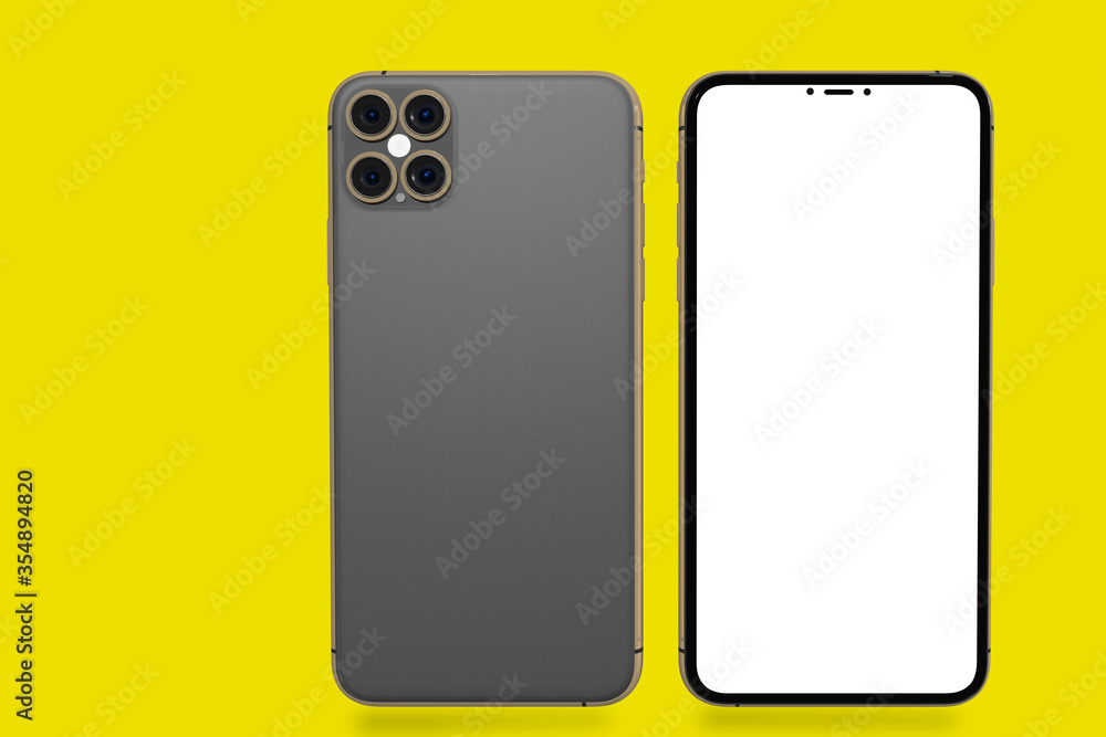 Front and back side with 4 rear cameras and 2 front cameras. Smartphone ...