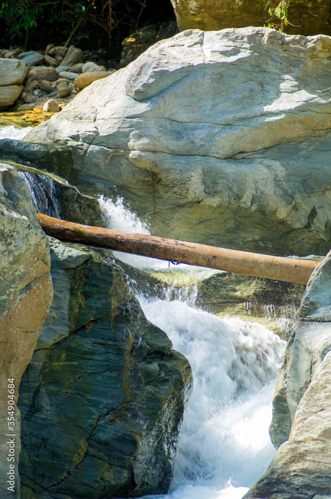 Amazing river with smooth rocks and series of waterfalls in the ...