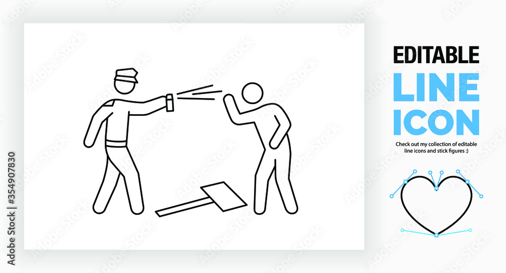 Editable line icon of police violence during a protest, part of a huge ...