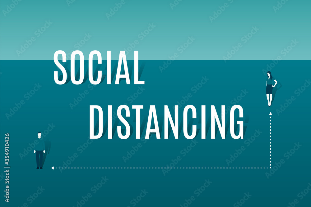 The concept of social distance, people, man and woman are standing far ...