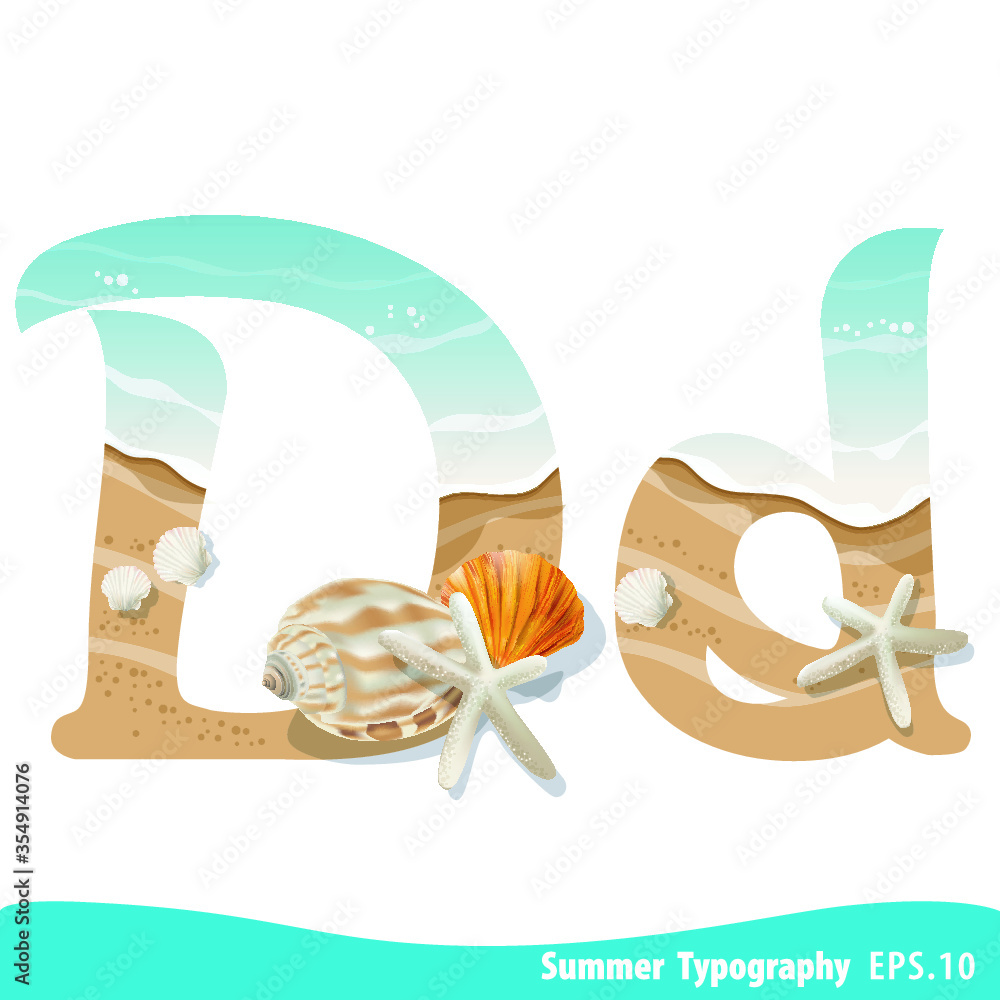 Summer alphabet Letter D. Seashells on the beach. Vector illustration ...
