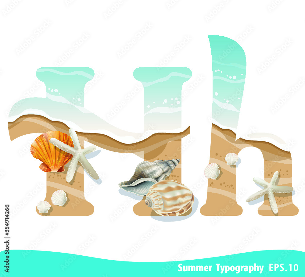 Summer alphabet Letter H. Seashells on the beach. Vector illustration ...