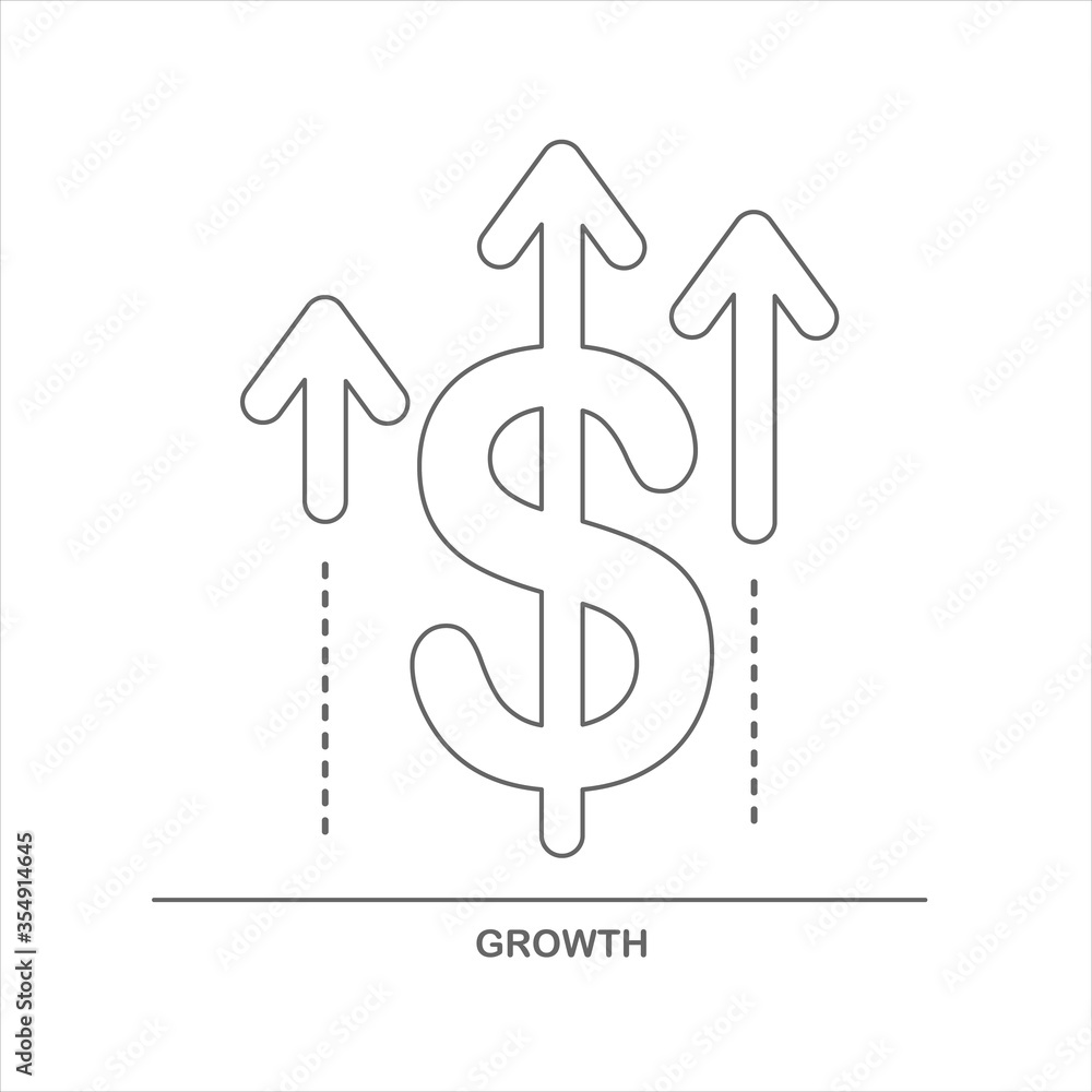 Financial and investment growth icon. Dollar sign with arrow increase ...