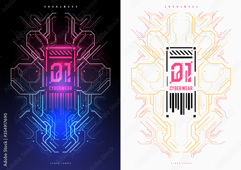 Cyberpunk futuristic poster. Tech Abstract poster template with HUD ...