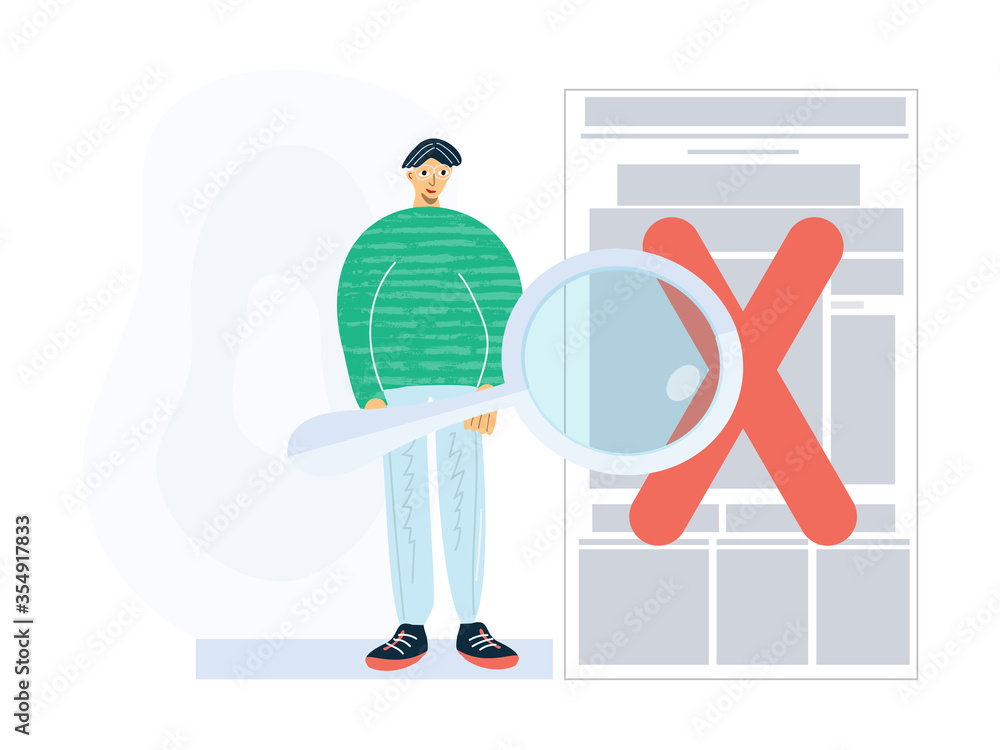 A man is standing with a magnifying glass. Checking the facts ...