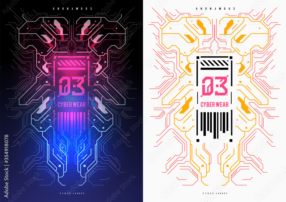 Cyberpunk futuristic poster. Tech Abstract poster template with HUD ...