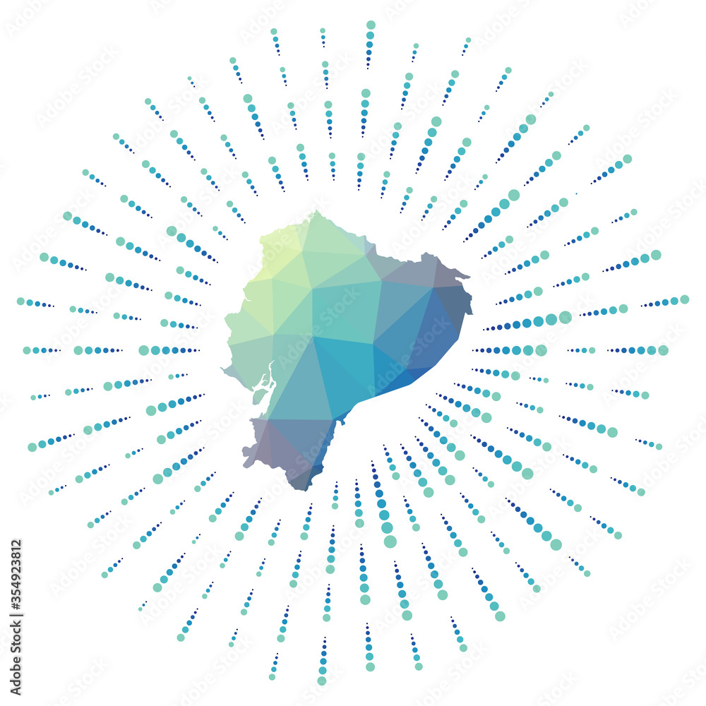 Shape of Ecuador, polygonal sunburst. Map of the country with colorful ...