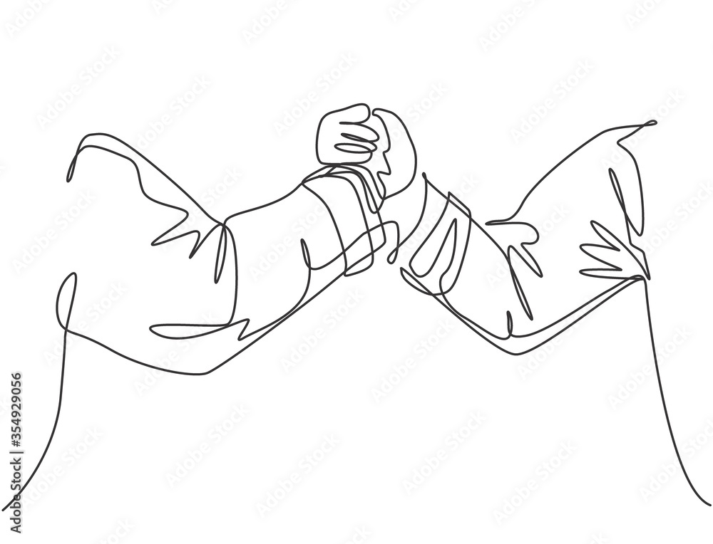 Single line drawing of businessmen handshaking his business partner ...