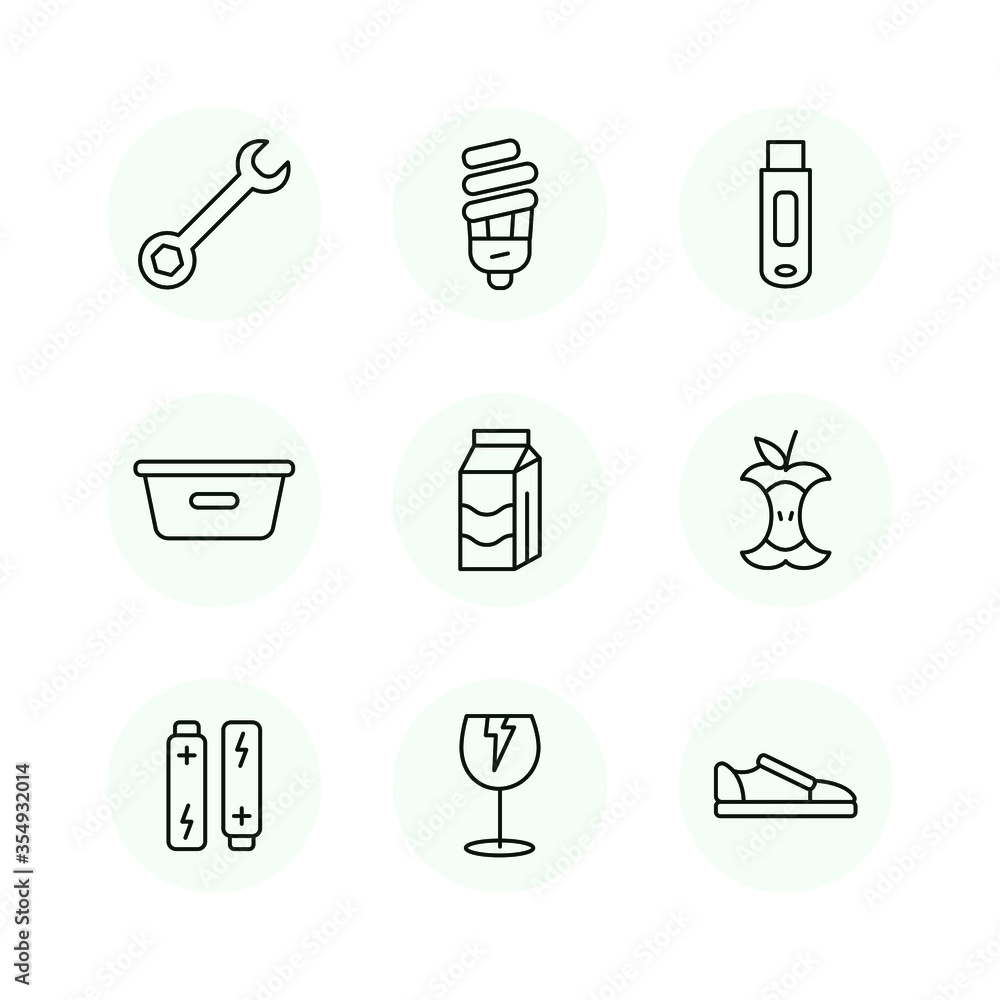 Sorting garbage outline icon set. Recycling, sorting waste. Thin line ...