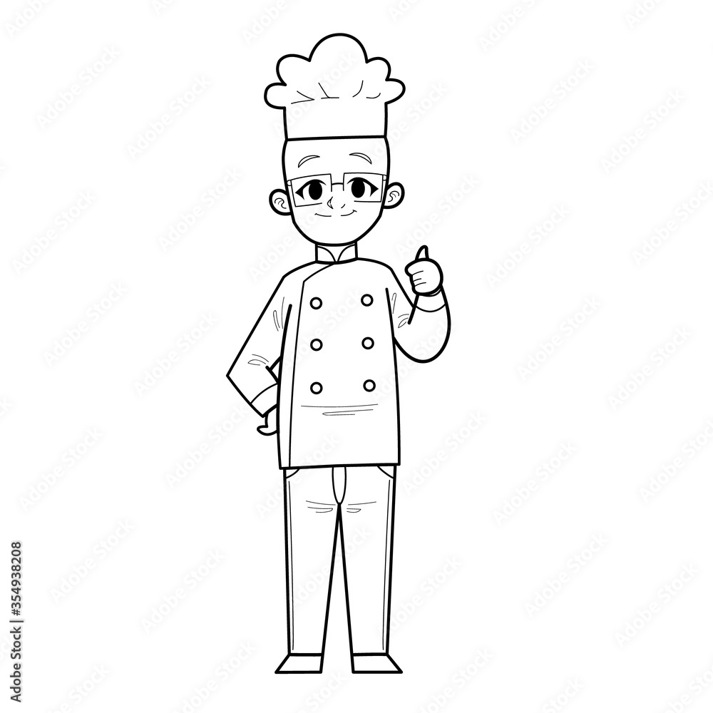 Cute Hand Drawn Outline or Line Drawing of Smiling Happy People Chef ...