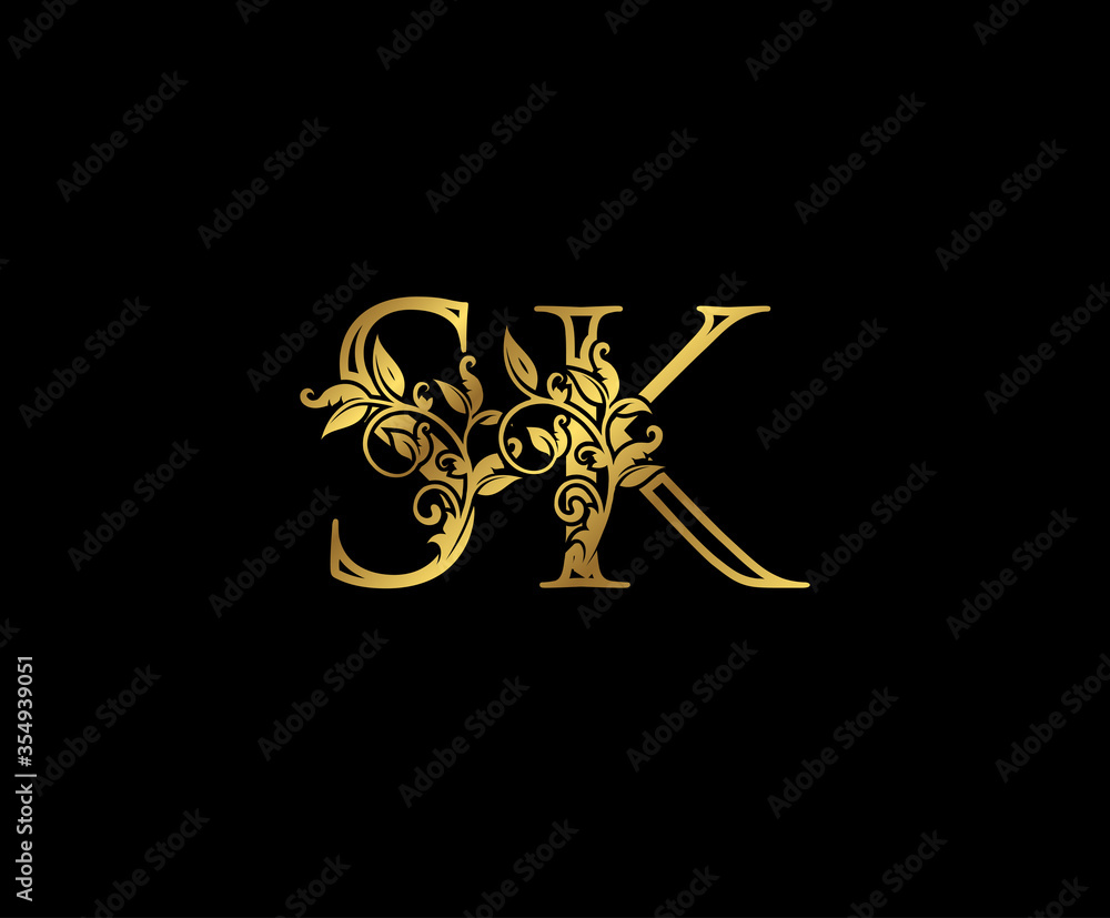 Luxury Gold letter S, K and SK Vintage decorative ornament letter stamp ...