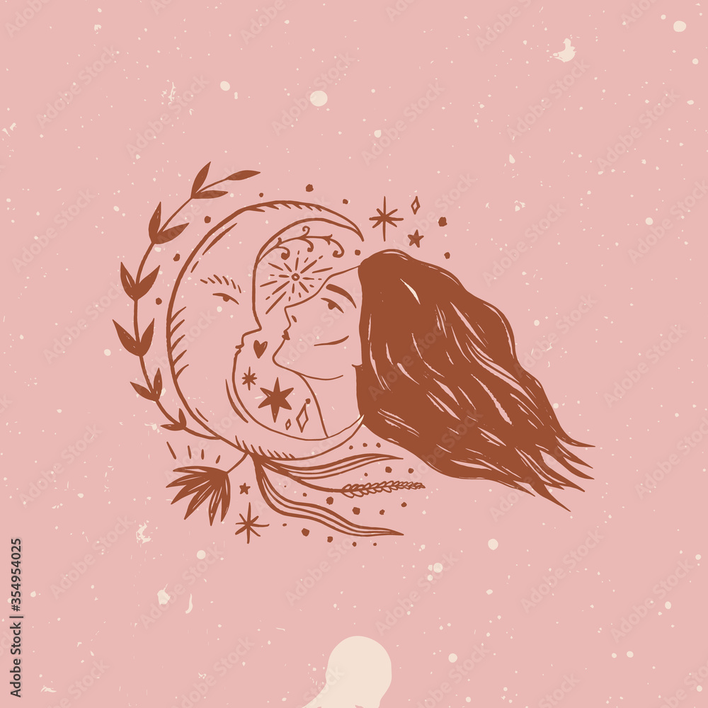 Wild moonchild girl. Face modern witch concept. Witchcraft female ...