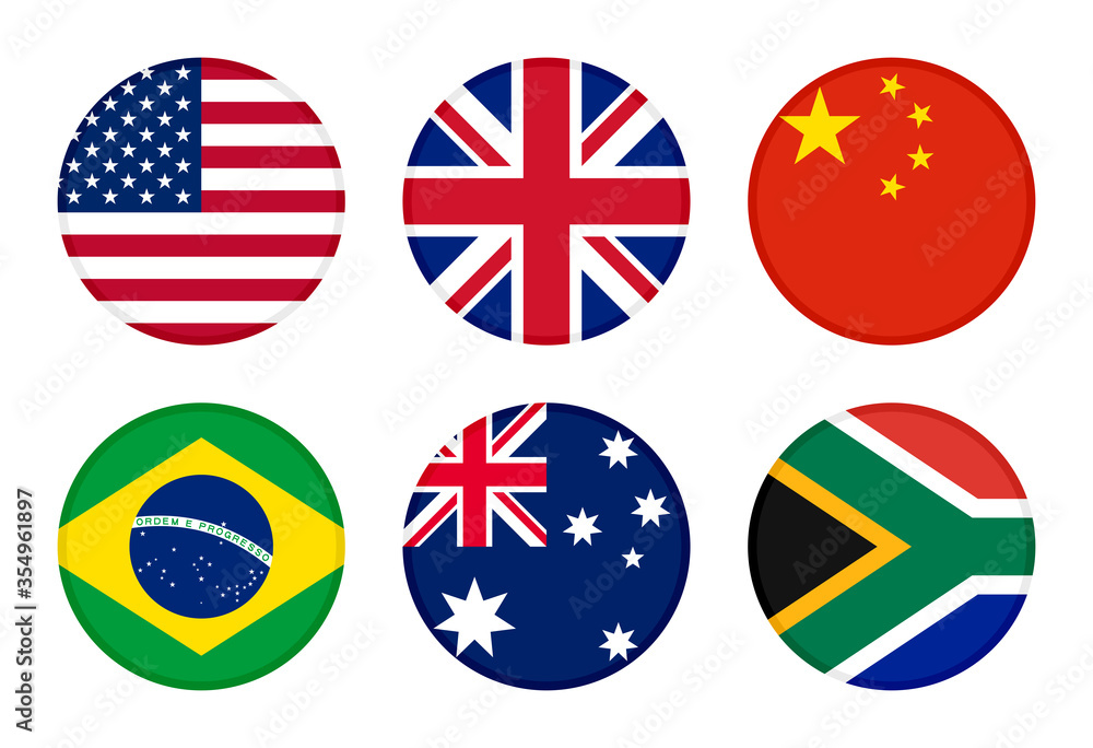 set of round icons flags. united states of america, united kingdom ...
