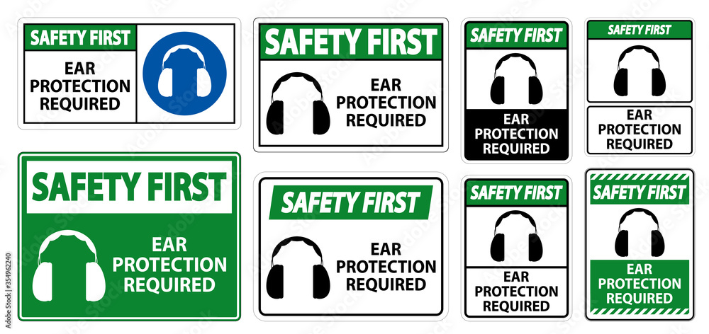 Safety First Ear Protection Required Symbol Sign Isolate on transparent ...