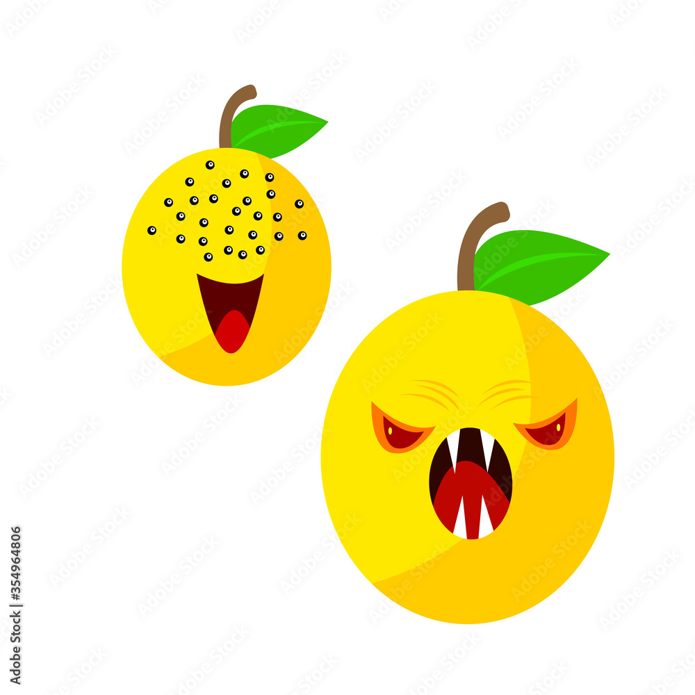 apricot mutant cartoon character with open mouth and sharp fangs and a ...