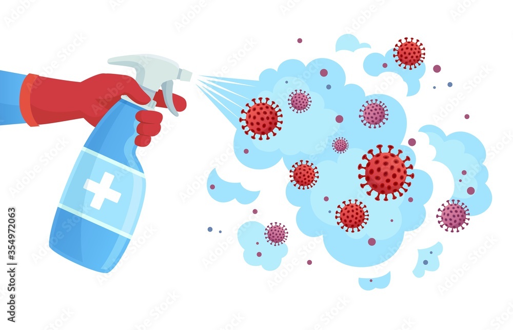 Covid 19 disinfection. Sanitizer spray, sprayed disinfectant kill ...
