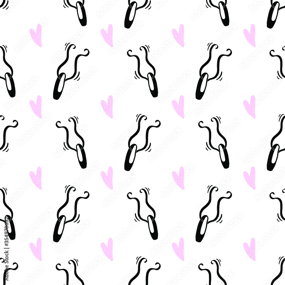 Ballet slippers silhouette seamless pattern. Dancing shoes vector ...