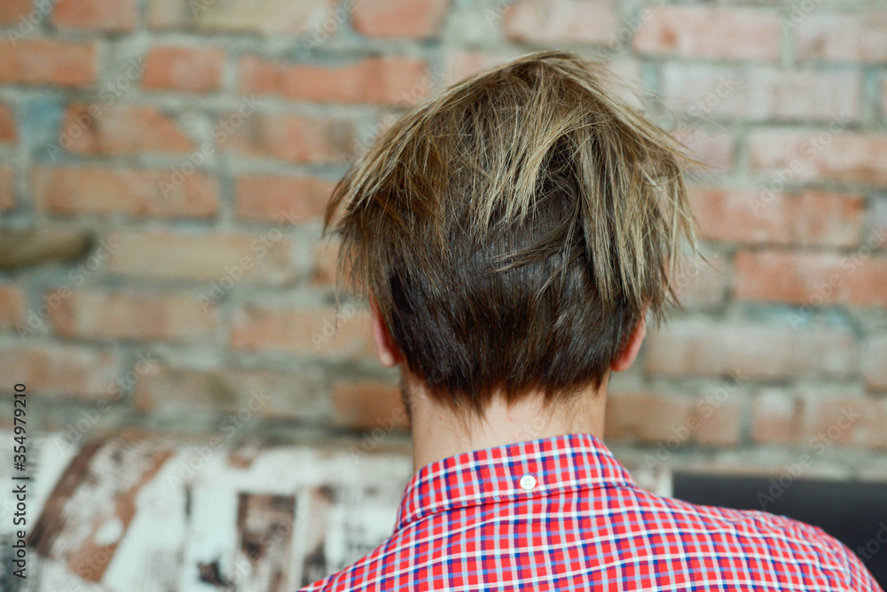 shaggy guy with long hair, back side view on head and haircut Stock ...