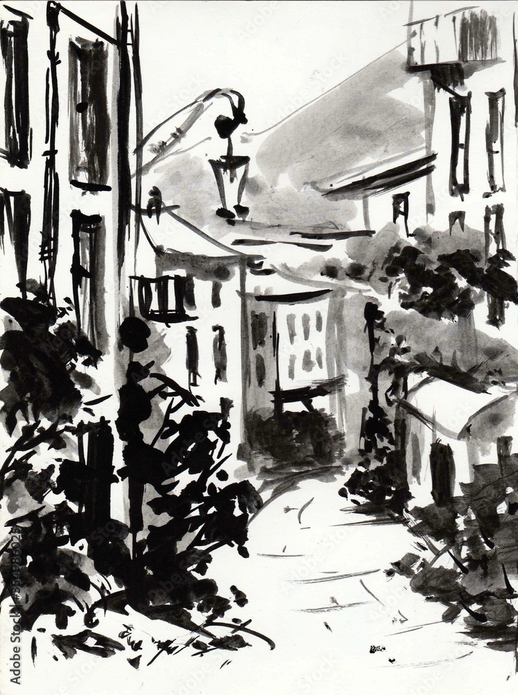 Drawing of architectural structures of the old city executed from life ...