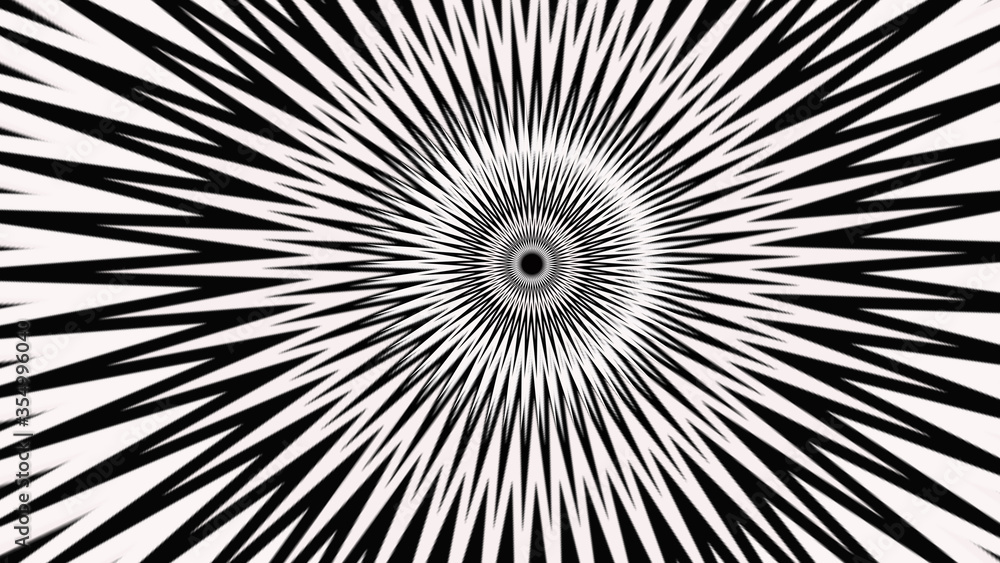 Black and white starburst illustration animated into an optical ...