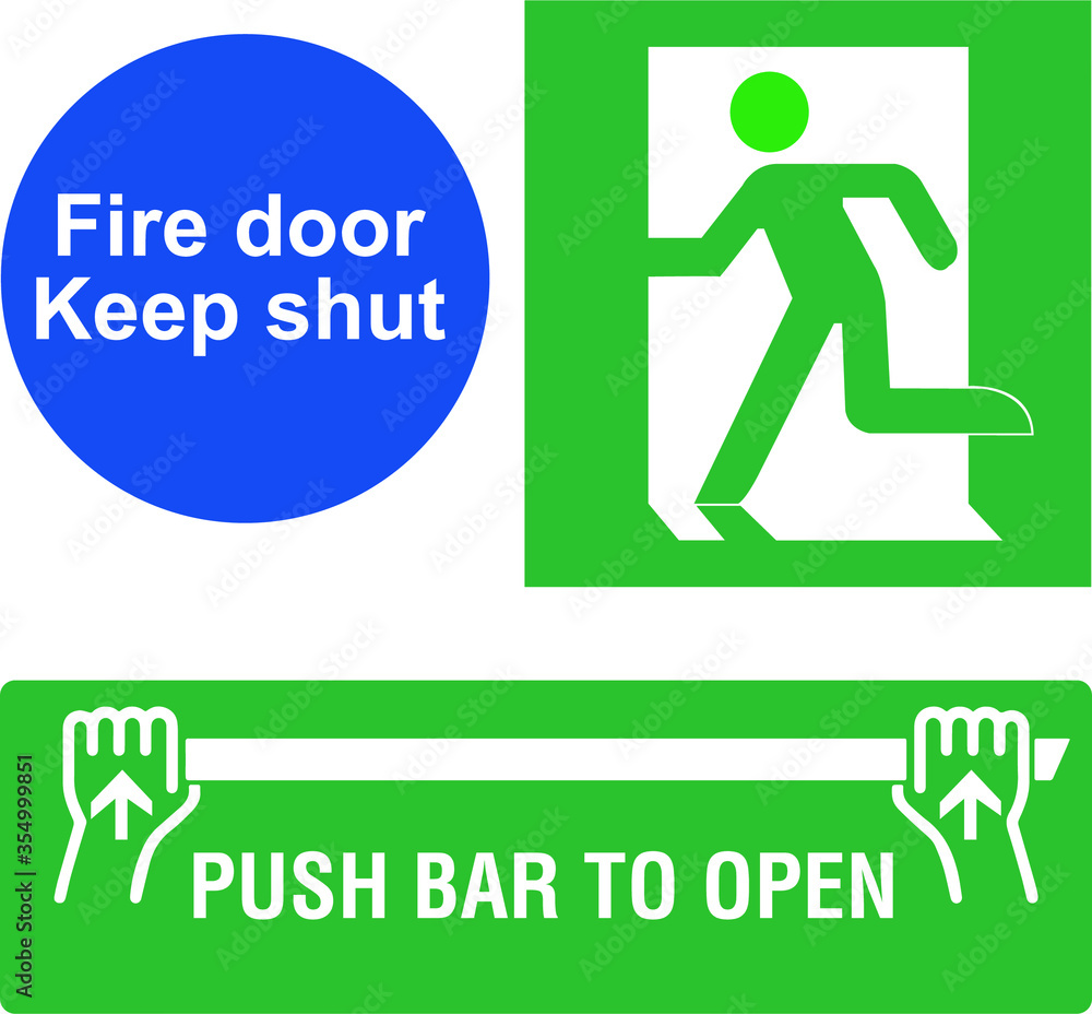fire door keep shut push bar to open sign Stock Vector | Adobe Stock