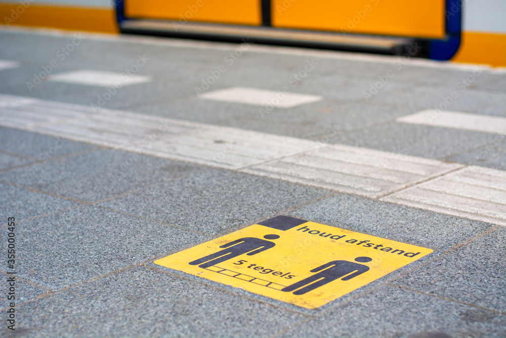 Coronavirus measures on platform railway station in the Netherlands ...