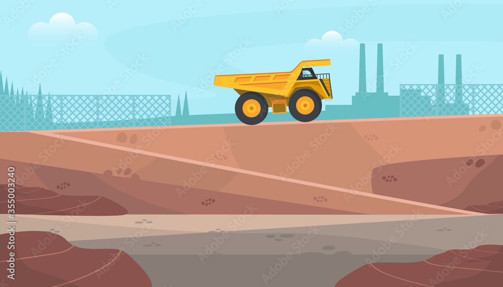 Mining in the quarry. Career background concept with career truck ...