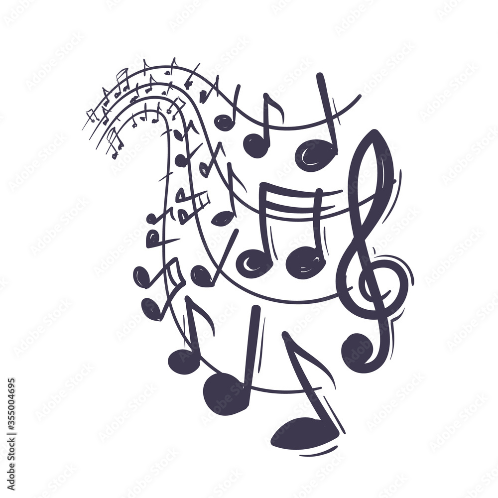 Music notes. Element for your design in vintage sketch style. Treble ...