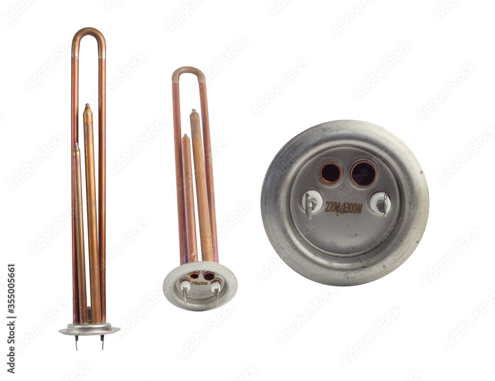 Folded tubular heating elements in different angles isolated on a white ...